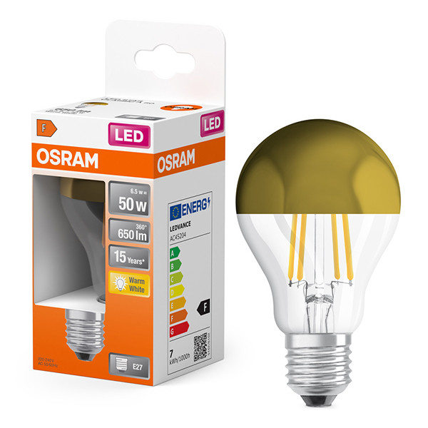 Osram LED lamp E27 | Peer A60 | Filament | Kopspiegel | Goud | 2700K 6.5W (50W) Osram 123led.nl